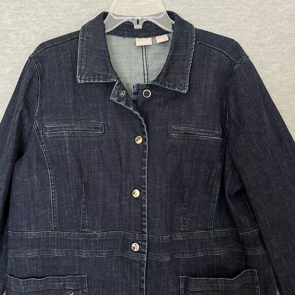 Chico's | Jackets & Coats | Chicos Long Jean Jacket Womens Xl Size 3 ...